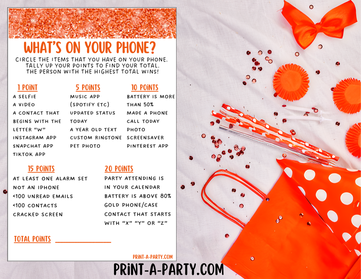 Color Party Games Printable Orange Color Party Theme Games Bundle (5x7 ...