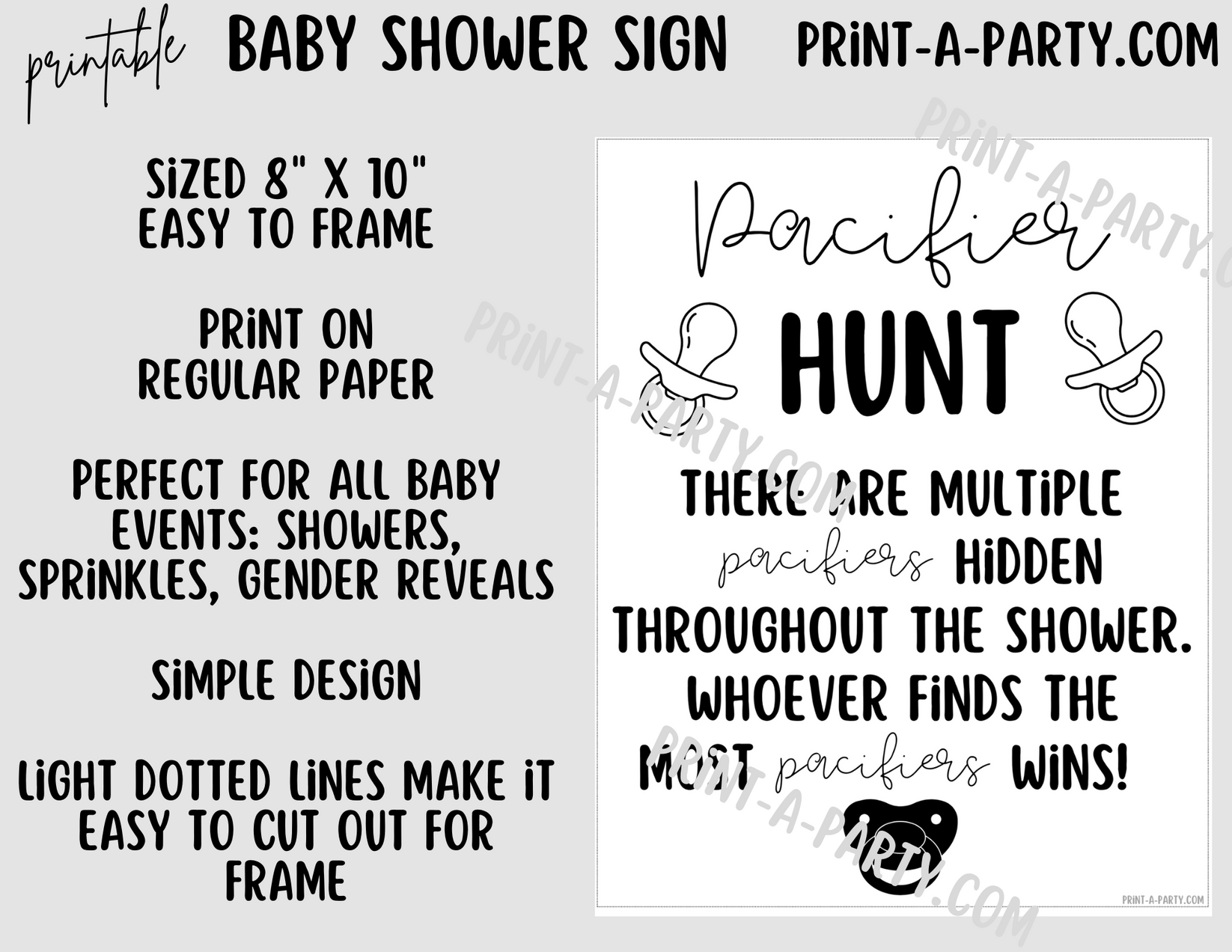 Printable Baby Pacifier Hunt Game Sign - perfect for Baby Showers ...