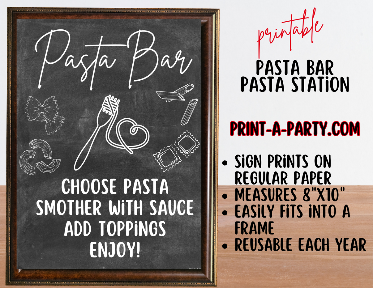 Printable DIY Pasta Bar, Pasta Station setup - great for parties ...