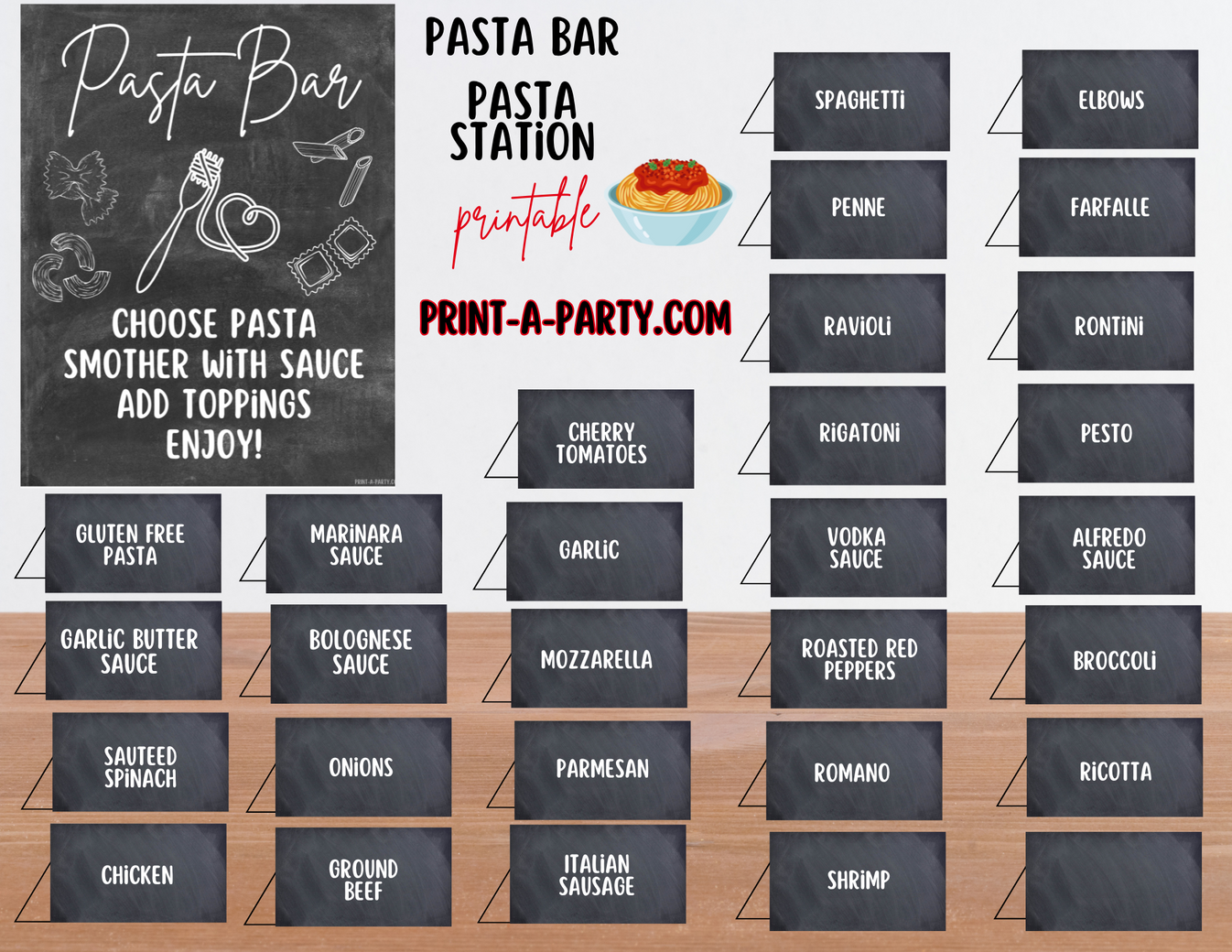 Printable DIY Pasta Bar, Pasta Station setup - great for parties ...