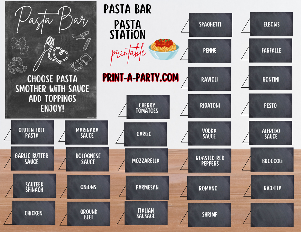 Printable DIY Pasta Bar, Pasta Station setup - great for parties ...