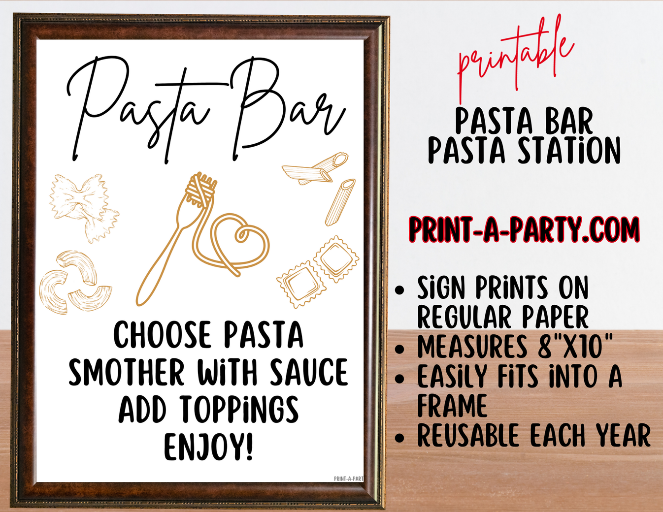 Printable DIY Pasta Bar, Pasta Station setup - great for parties ...