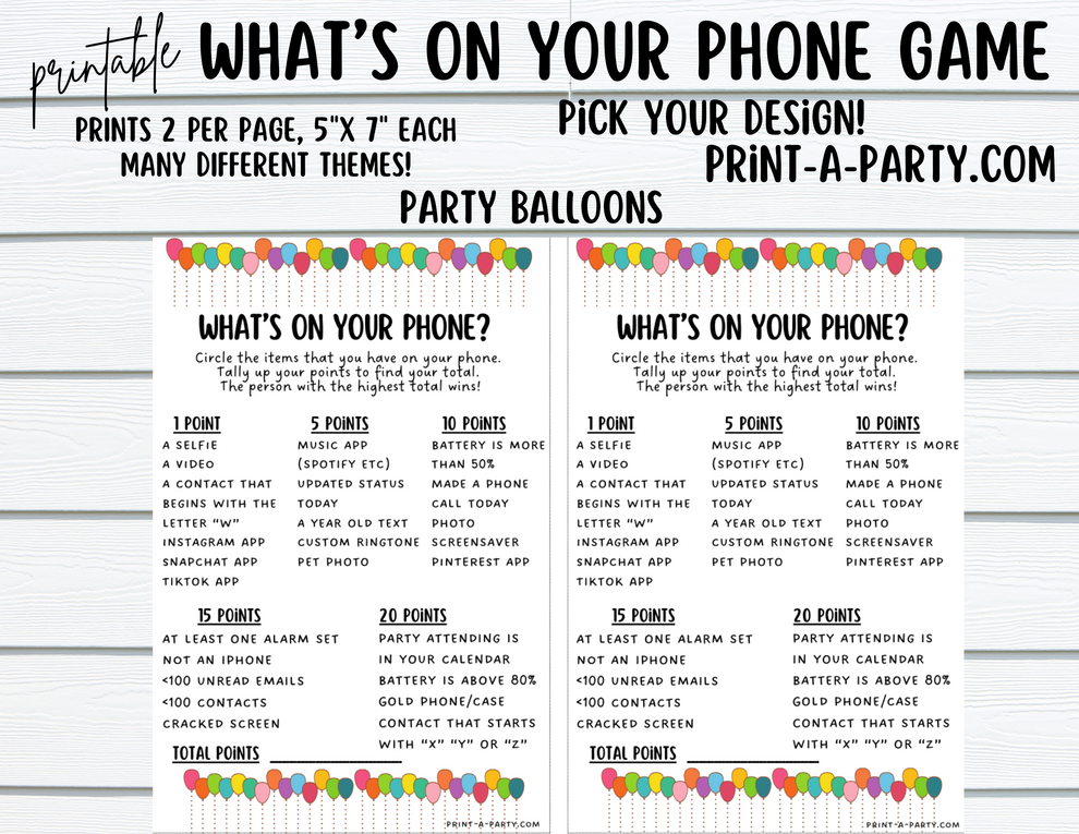 WHAT'S ON YOUR PHONE? | Game Printable | 2 games per page | Birthday G ...