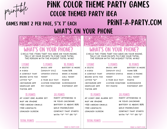 GAMES: Printable Pink Color Party Games Bundle – Vibrant Pink Party Ga ...