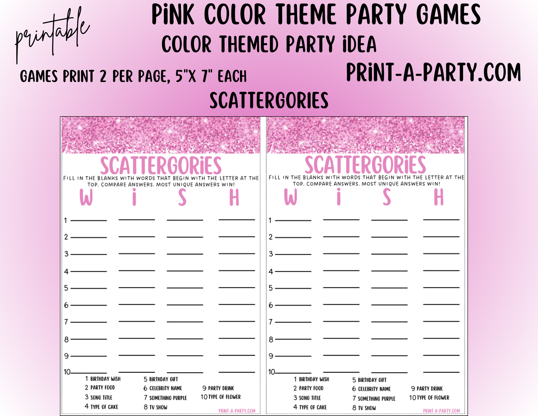 GAMES: Printable Pink Color Party Games Bundle – Vibrant Pink Party Ga ...