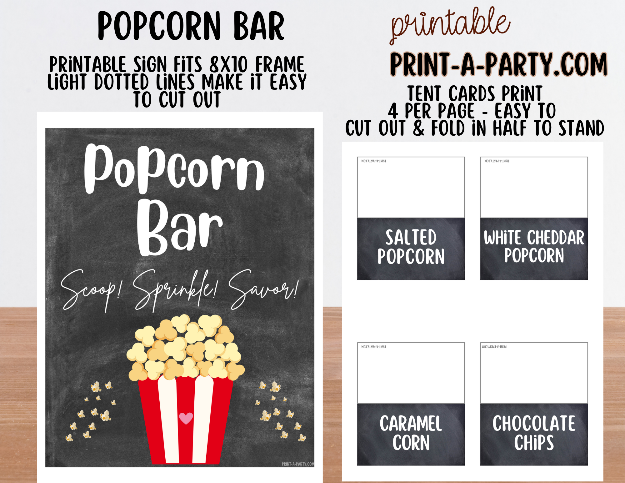 Popcorn Bar Sign (8x10) & Topping Tent Cards - Printable Food Station ...