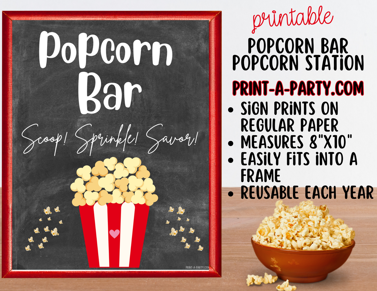 POPCORN BAR Sign & Toppings Labels Printable - Chalkboard - Perfect fo ...