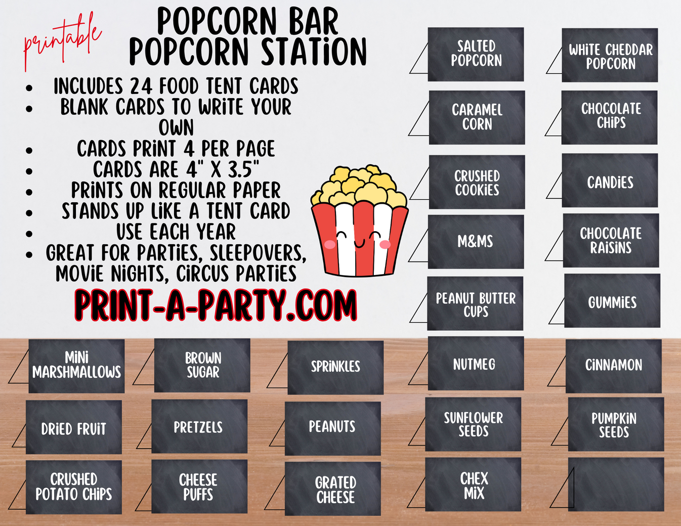 POPCORN BAR Sign & Toppings Labels Printable - Chalkboard - Perfect fo ...