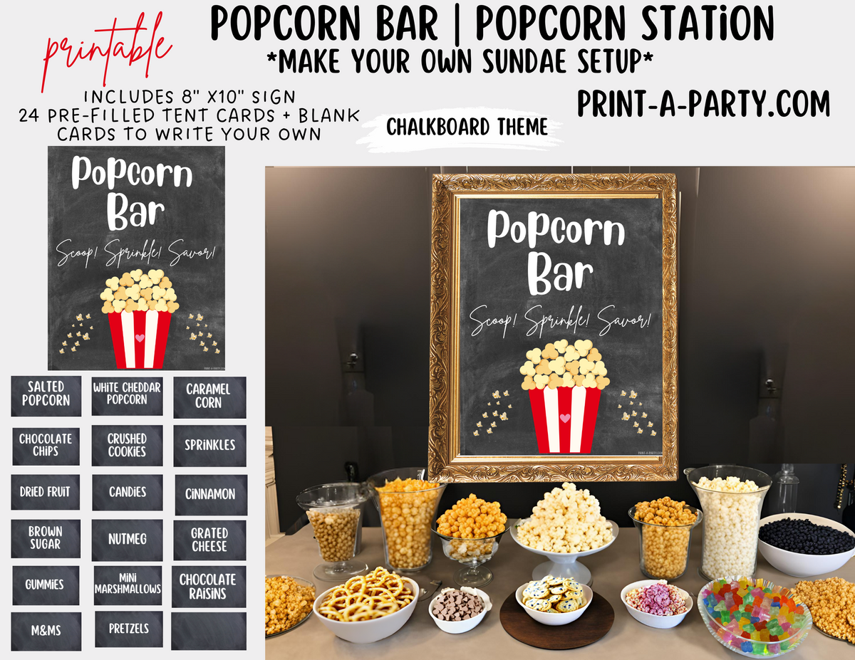 POPCORN BAR | POPCORN STATION Setup - Chalkboard | Popcorn Bar Sign ...