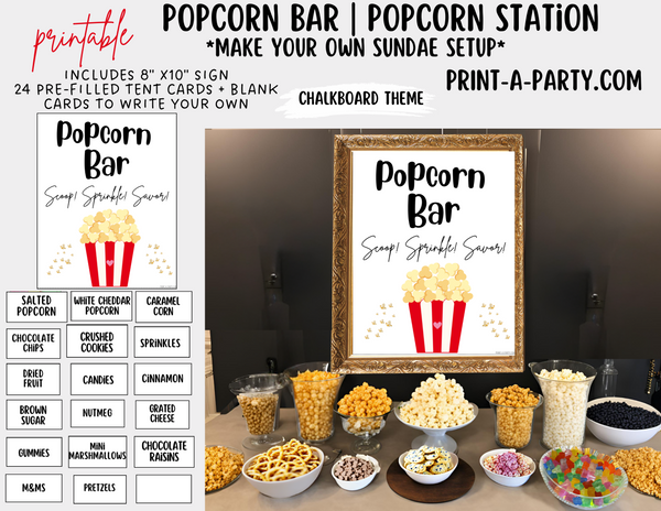 POPCORN BAR | POPCORN STATION Setup - White | Popcorn Bar Sign | Food ...