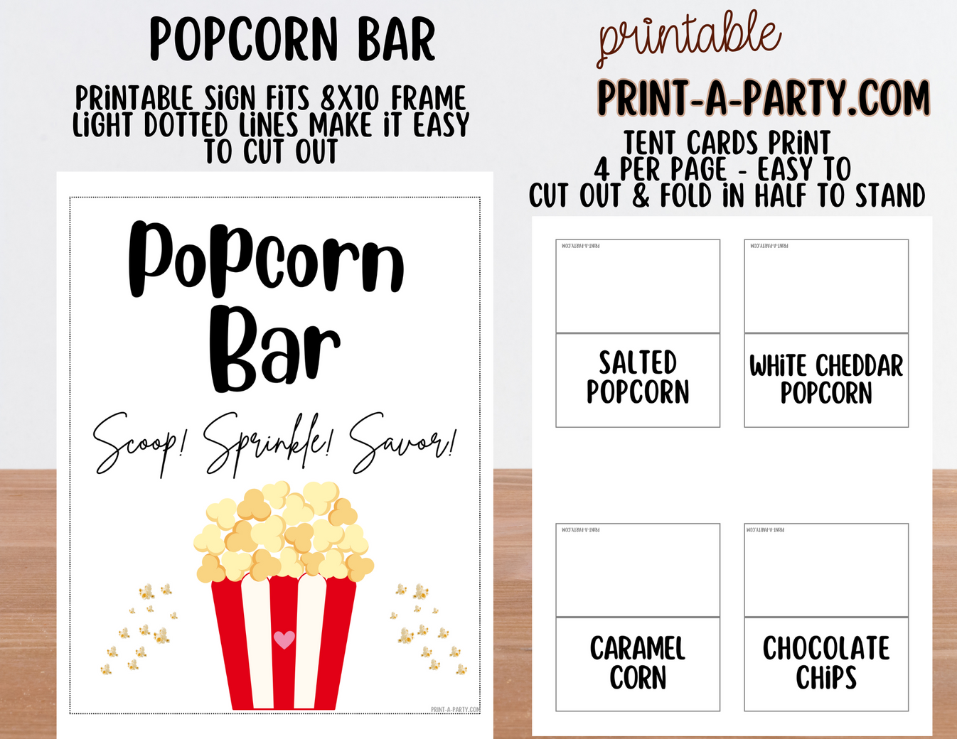POPCORN BAR Sign & Toppings Labels Printable - White - Perfect for Mov ...