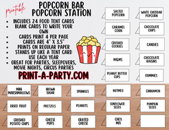 POPCORN BAR Sign & Toppings Labels Printable - White - Perfect for Mov ...