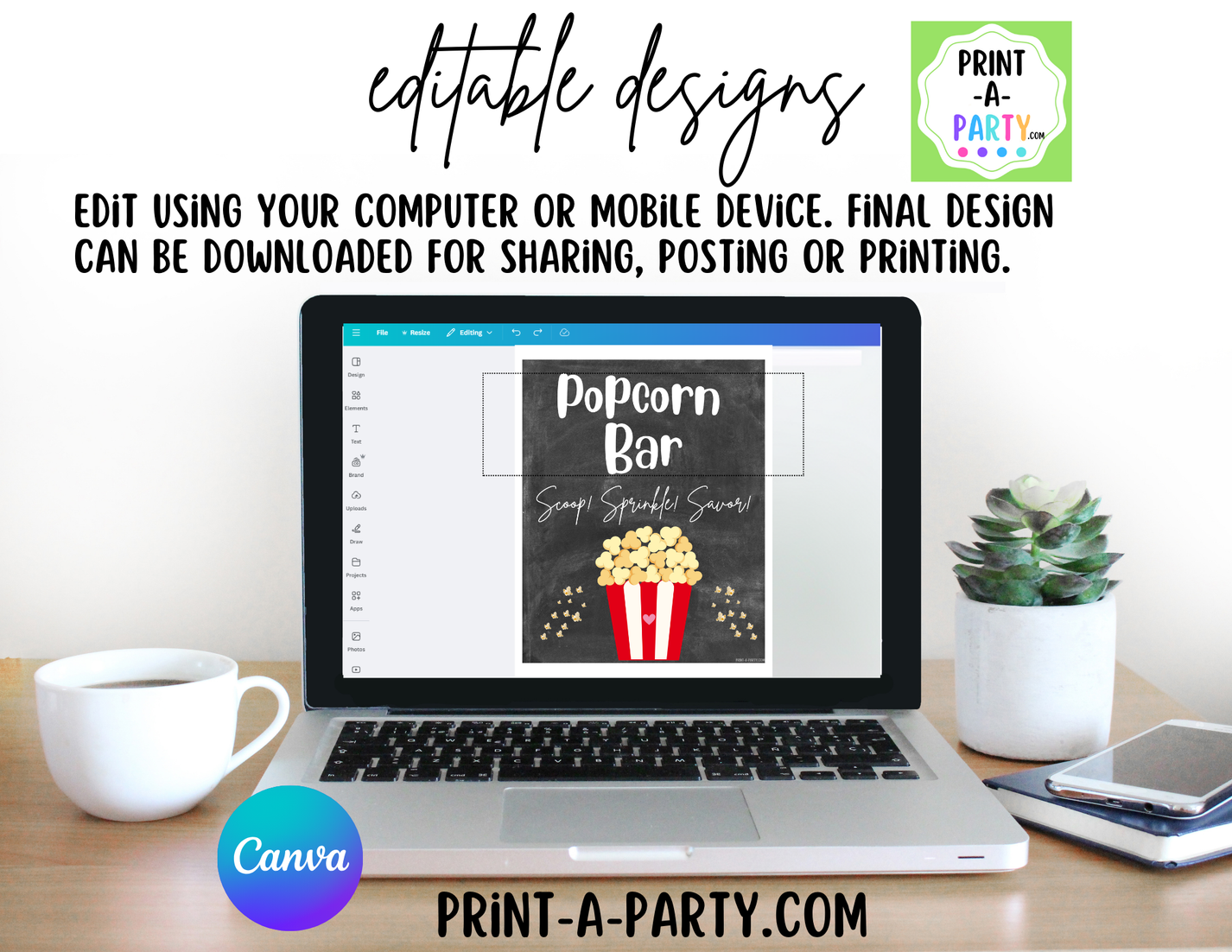 Editable POPCORN BAR - Chalkboard Sign and Toppings Labels Template ...