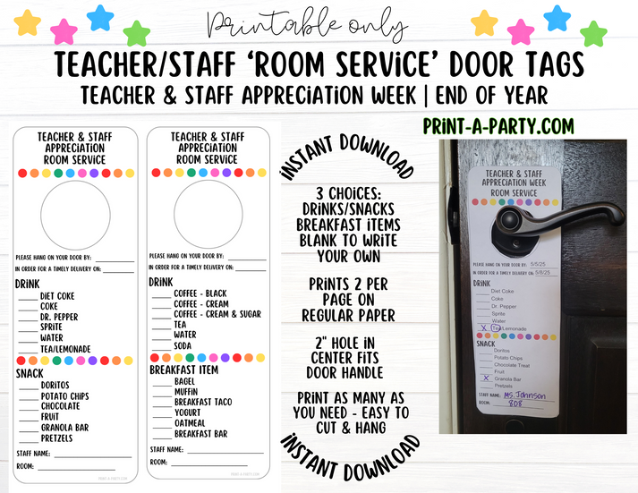 Appreciation Tag: Printable Room Service Door Tags – Staff & Teacher A ...