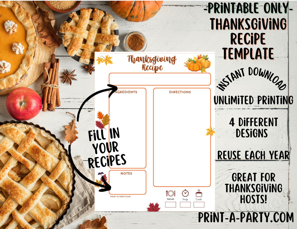 DIY Cookbook Printable Thanksgiving Recipe Planner – DIY Cookbook Inse ...
