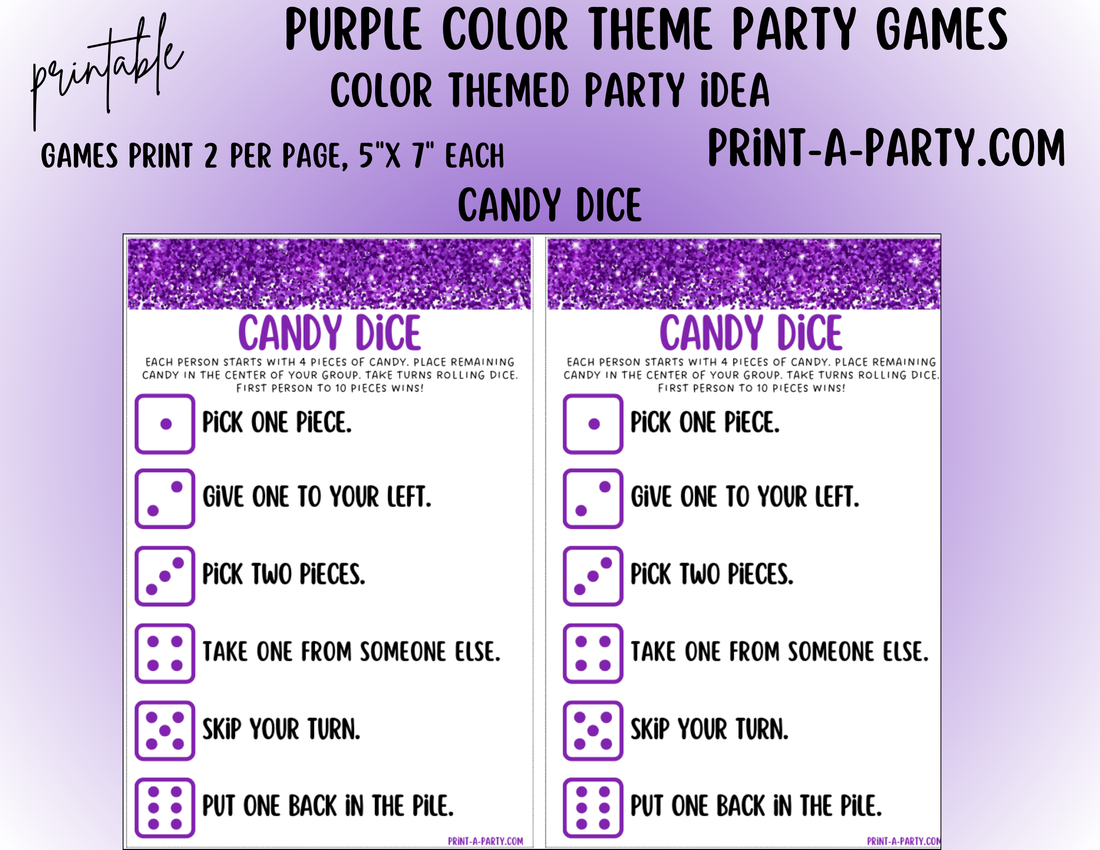 Color Party Games Printable Purple Color Party Theme Games Bundle (5x7 ...