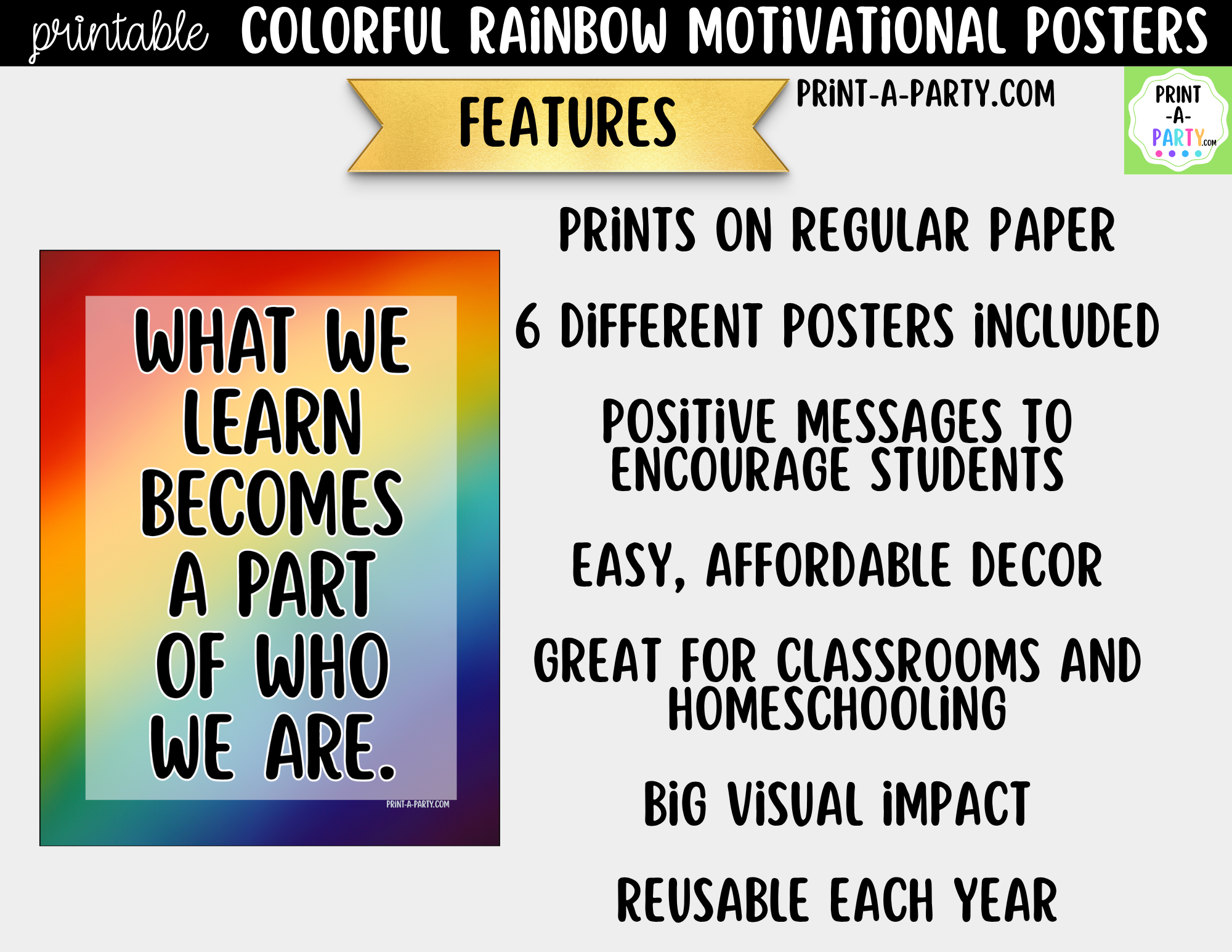 Rainbow-Themed Motivational Posters - Printable Classroom Decor, Growt ...