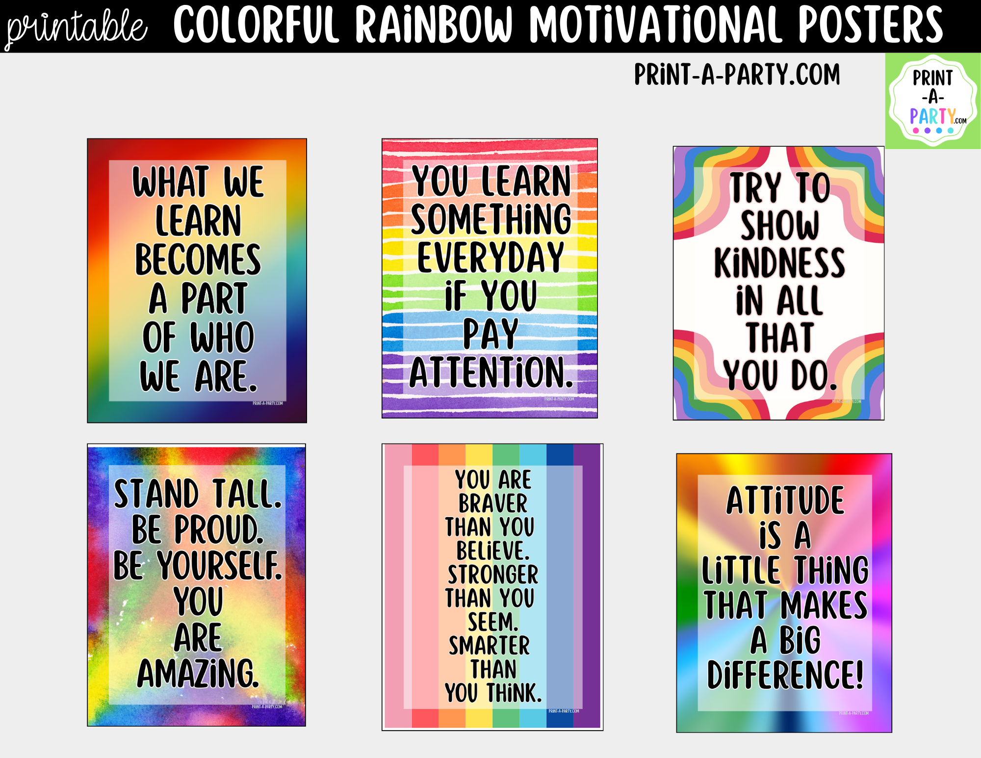 Rainbow-Themed Motivational Posters - Printable Classroom Decor, Growt ...