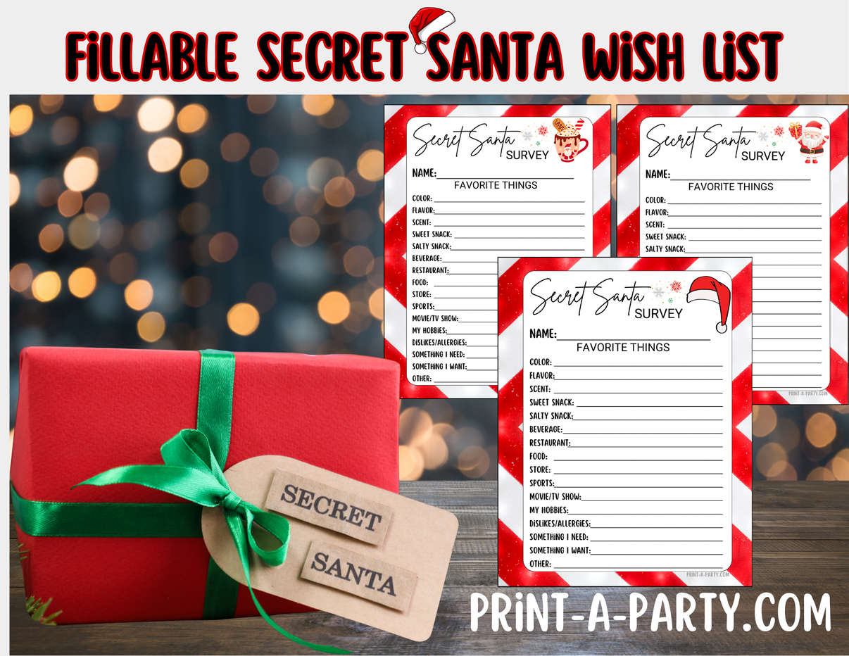 SECRET SANTA EDITABLE - Fillable Secret Santa Wish List – Fillable PDF ...