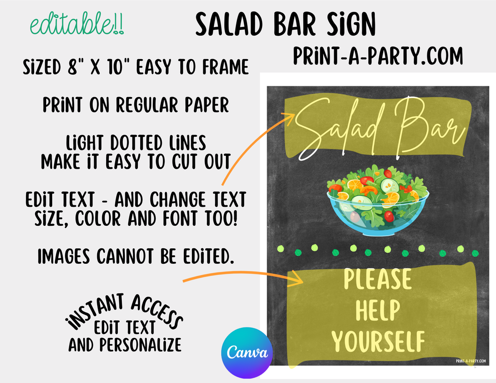 Editable SALAD BAR - Chalkboard - Printable Sign and Food Labels - For ...