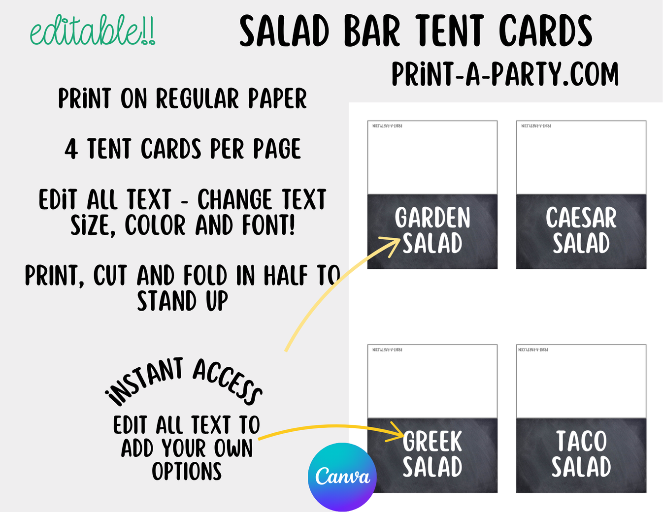 Editable SALAD BAR - Chalkboard - Printable Sign and Food Labels - For ...