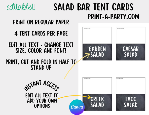 Editable SALAD BAR - Chalkboard - Printable Sign and Food Labels - For ...