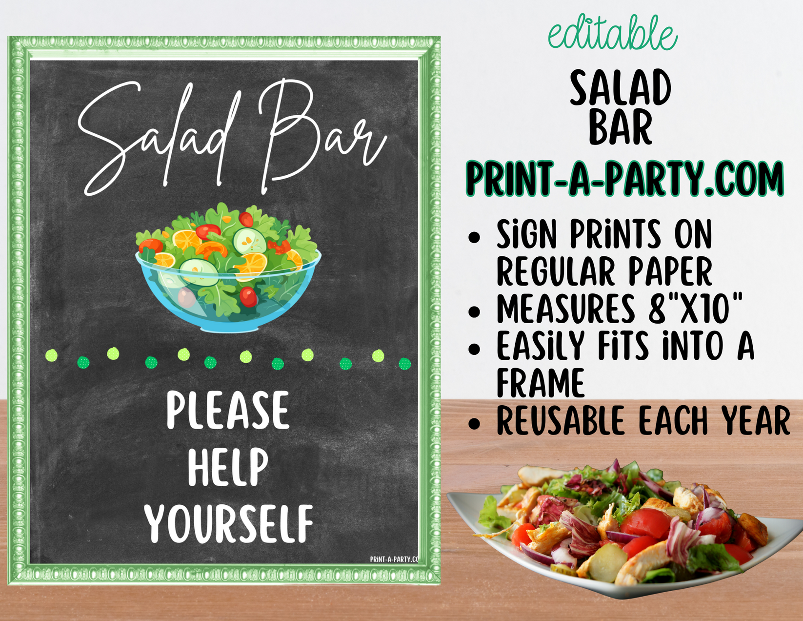 Editable SALAD BAR - Chalkboard - Printable Sign and Food Labels - For ...