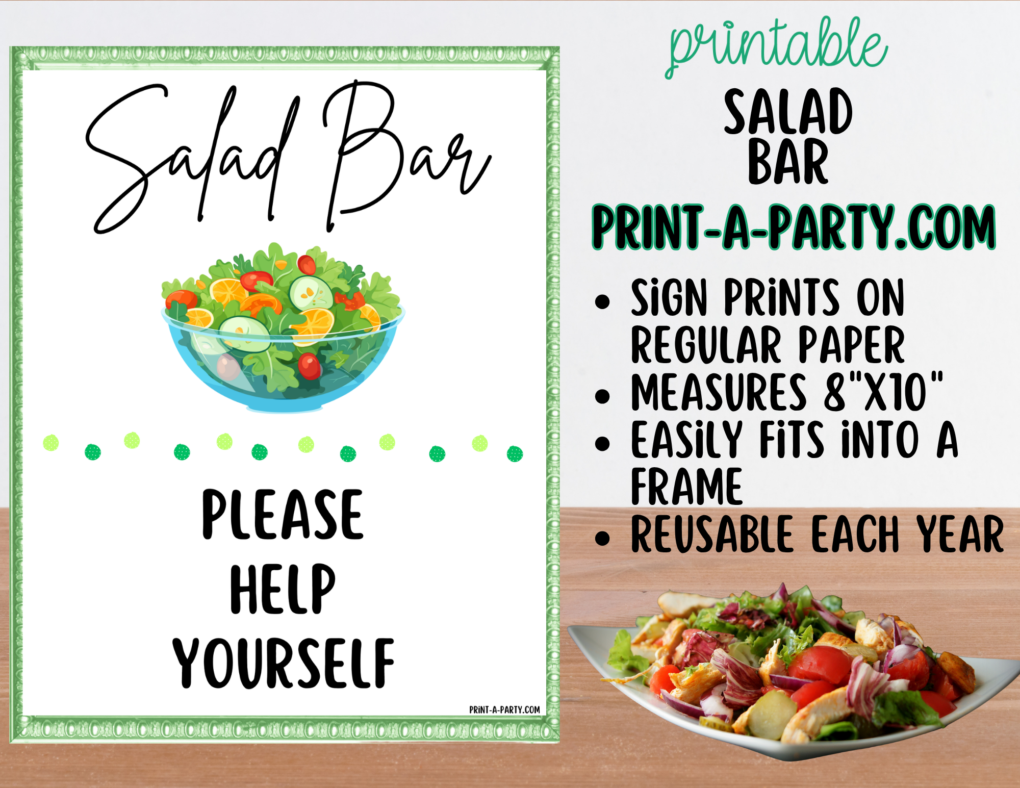 Salad Bar Sign (8x10) & Salad Tent Cards - Printable Party Buffet Deco ...