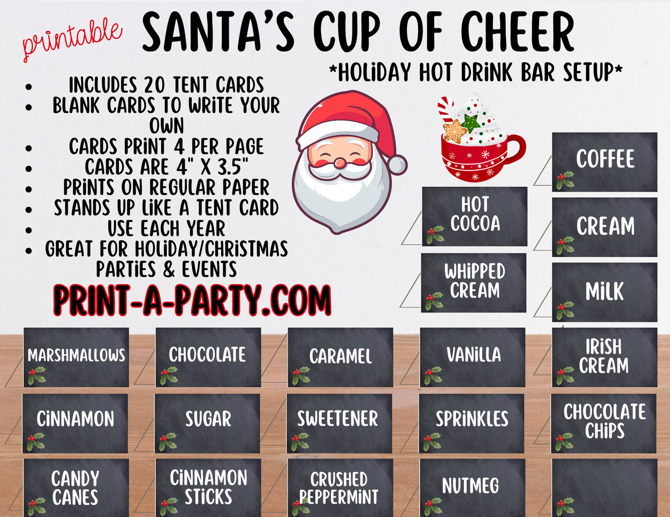 COFFEE DRINK BAR for HOLIDAYS - Chalkboard Santa’s Cup of Cheer Hot Co ...