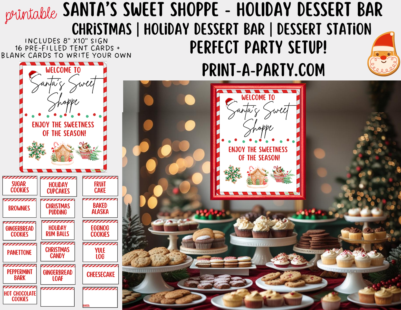 Christmas Dessert Bar - Santa’s Sweet Shoppe Printable Sign & Tent Car ...