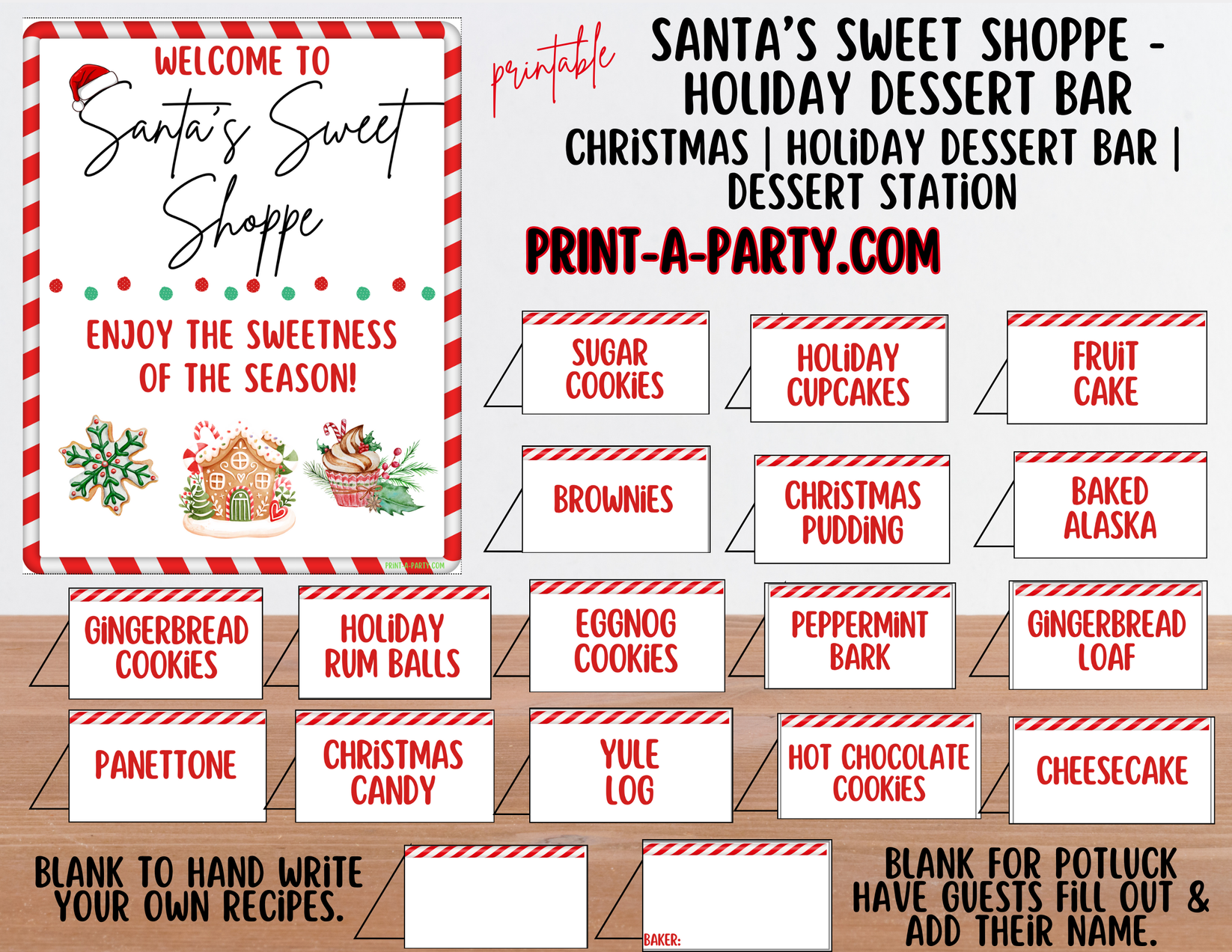 Christmas Dessert Bar - Santa’s Sweet Shoppe Printable Sign & Tent Car ...