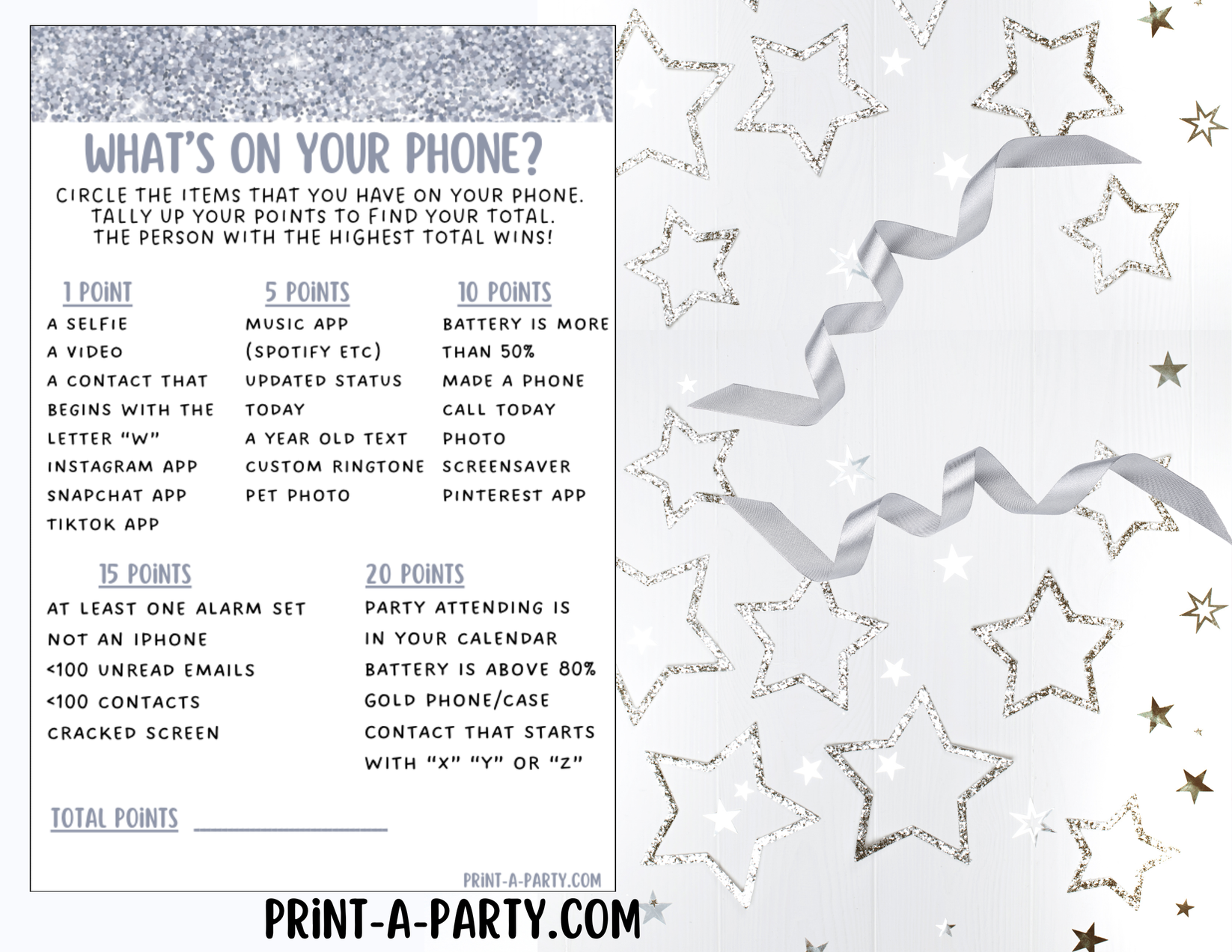 Color Party Games Printable Silver Color Party Theme Games Bundle (5x7 ...