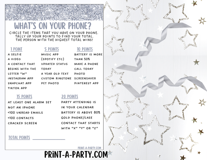Color Party Games Printable Silver Color Party Theme Games Bundle (5x7 ...