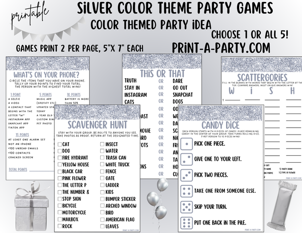 Silver Party Games | Silver Party Theme | Silver Party Ideas | Color ...