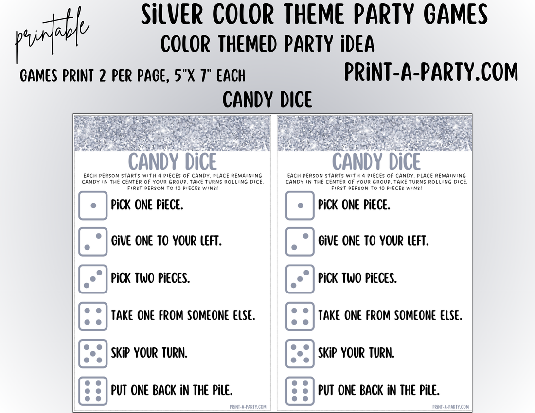 Color Party Games Printable Silver Color Party Theme Games Bundle (5x7 ...