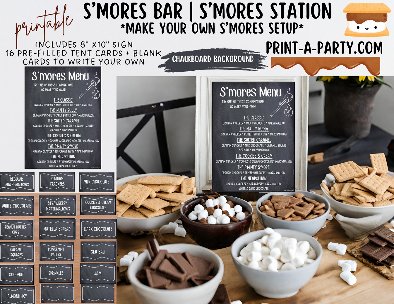 S'MORES BAR Setup - Chalkboard | S'MORES Station Printable Set up ...
