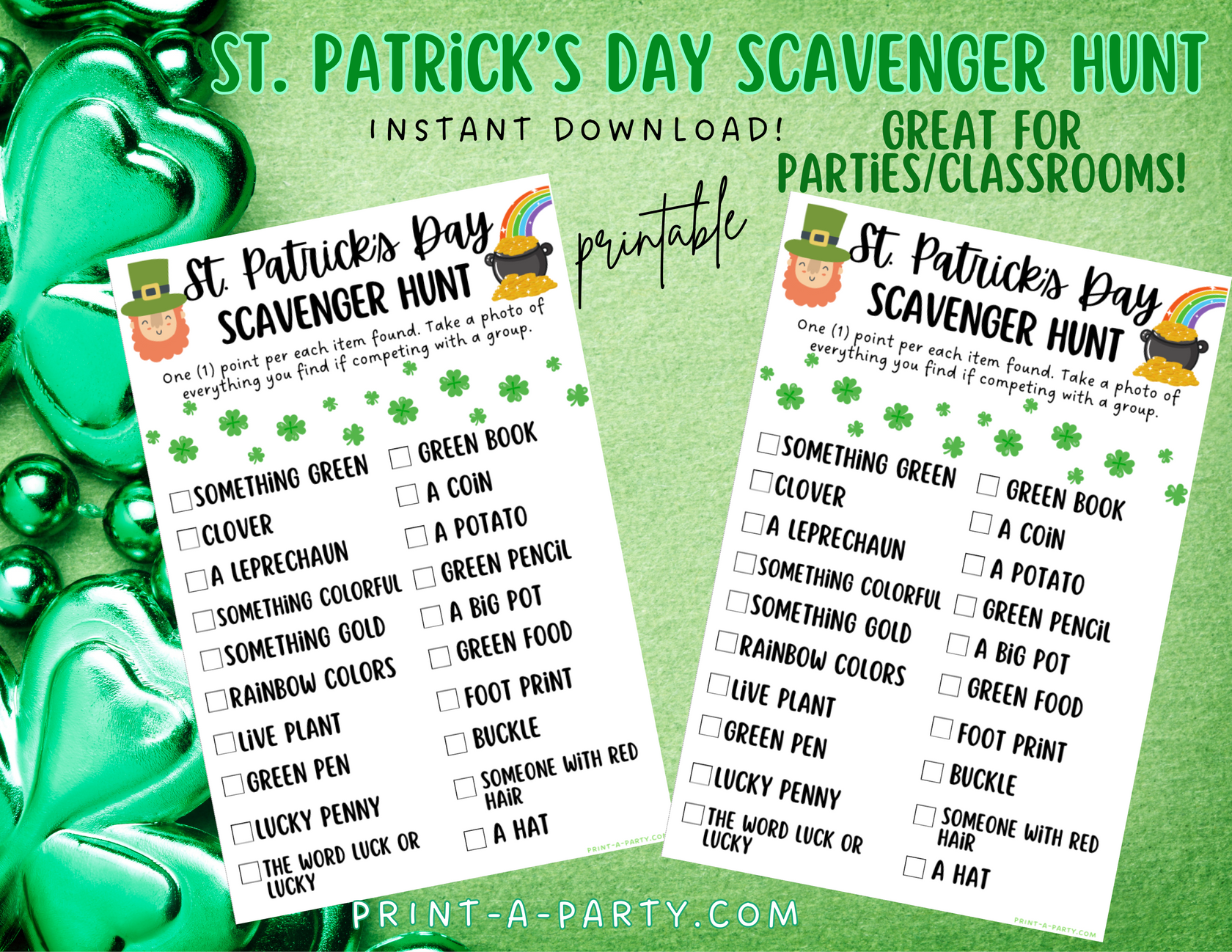 St. Patrick's Day Scavenger Hunt Printable for Parties, Classrooms, Ki ...