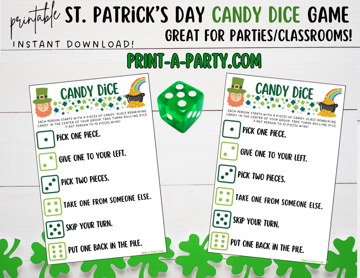 DICE GAME: St. Patrick's Day Candy Dice Game Printable, Holiday Classr ...