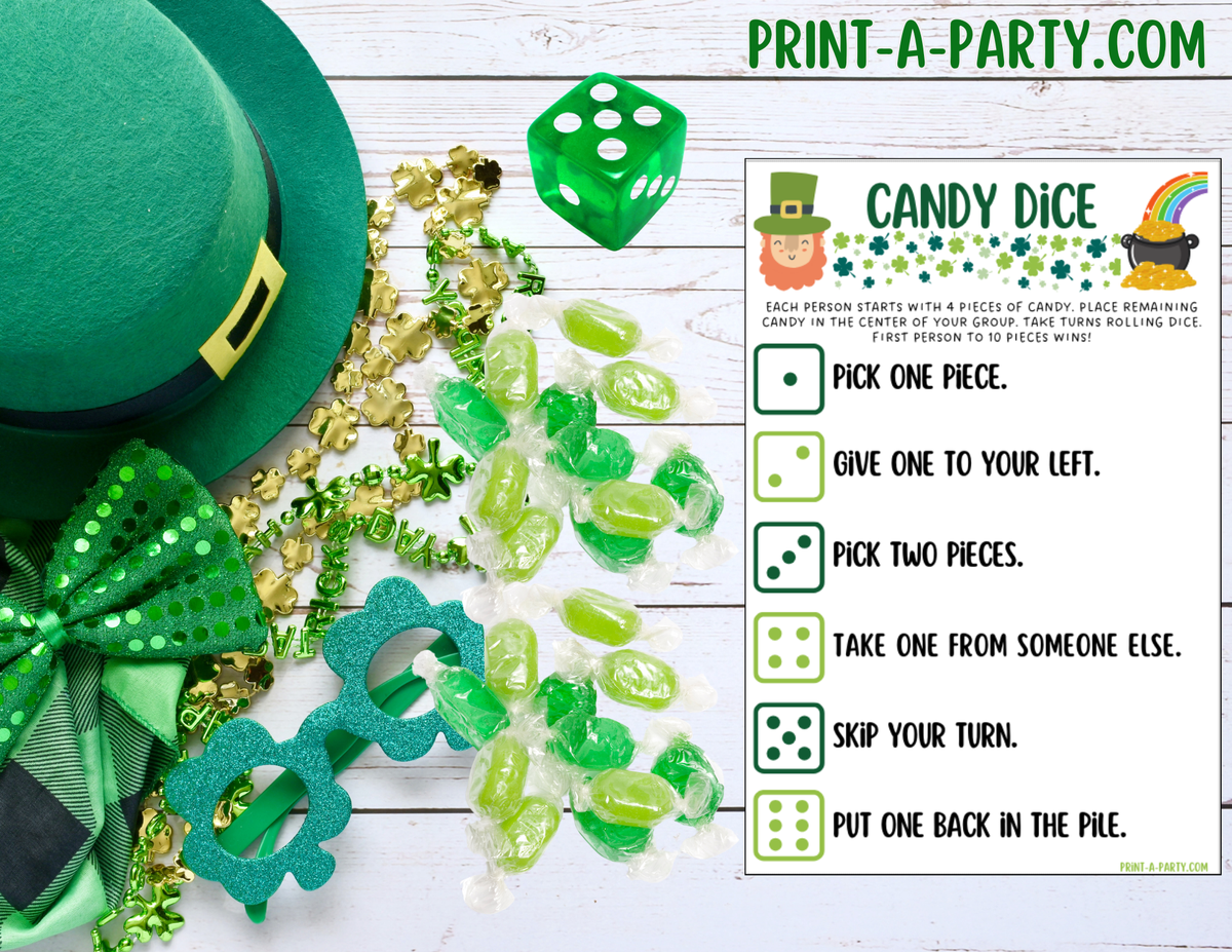 St. Patrick's Day Candy Dice Game Printable | St. Patrick's Party Game ...