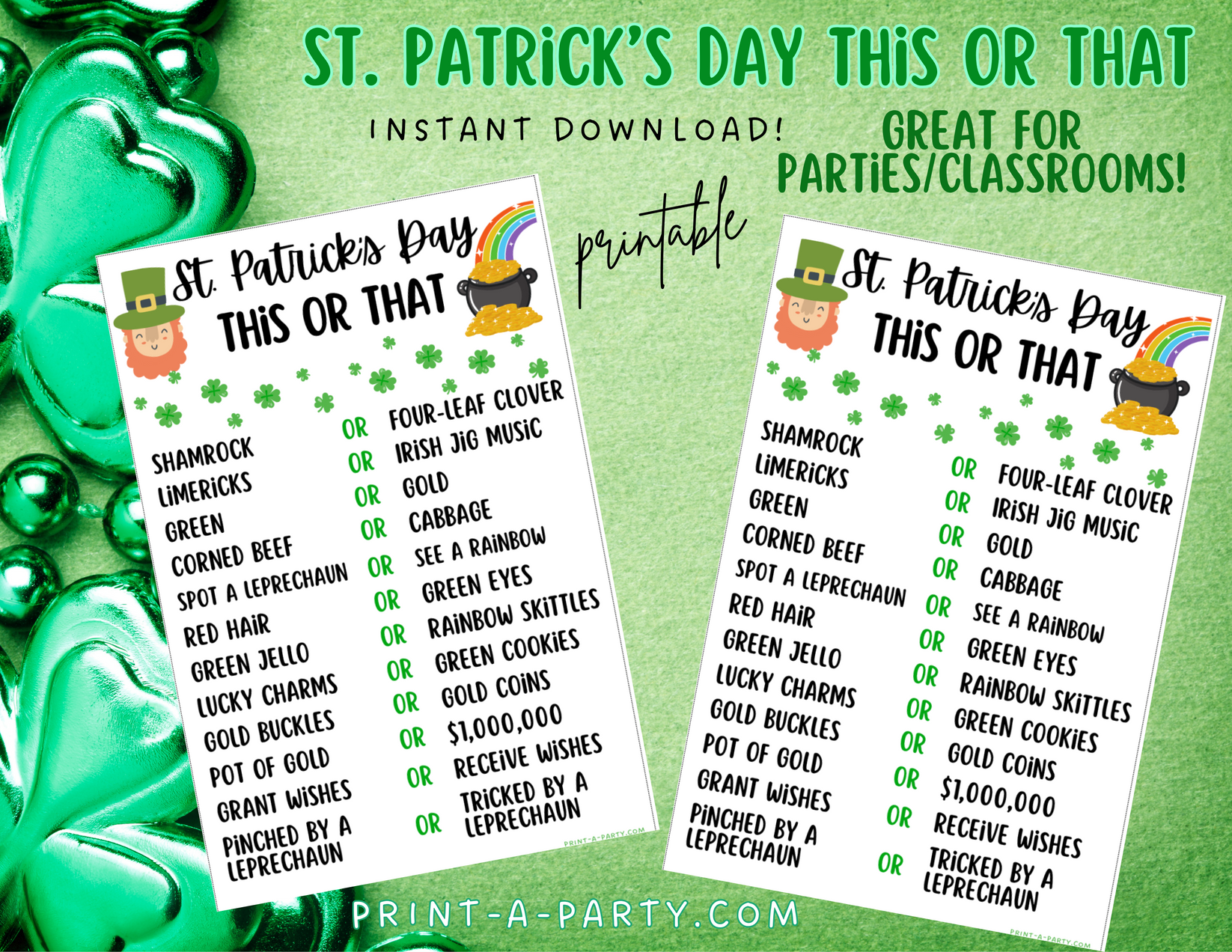 Printable St. Patrick's Day This or That Game | Leprechaun This or That ...