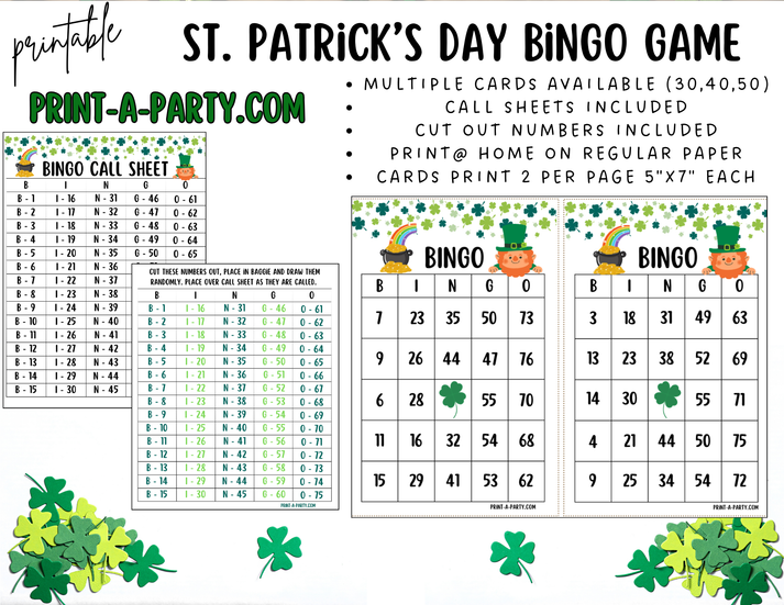 BINGO: St. Patrick's Day Bingo Game Printable Holiday BIngo Game, Part ...