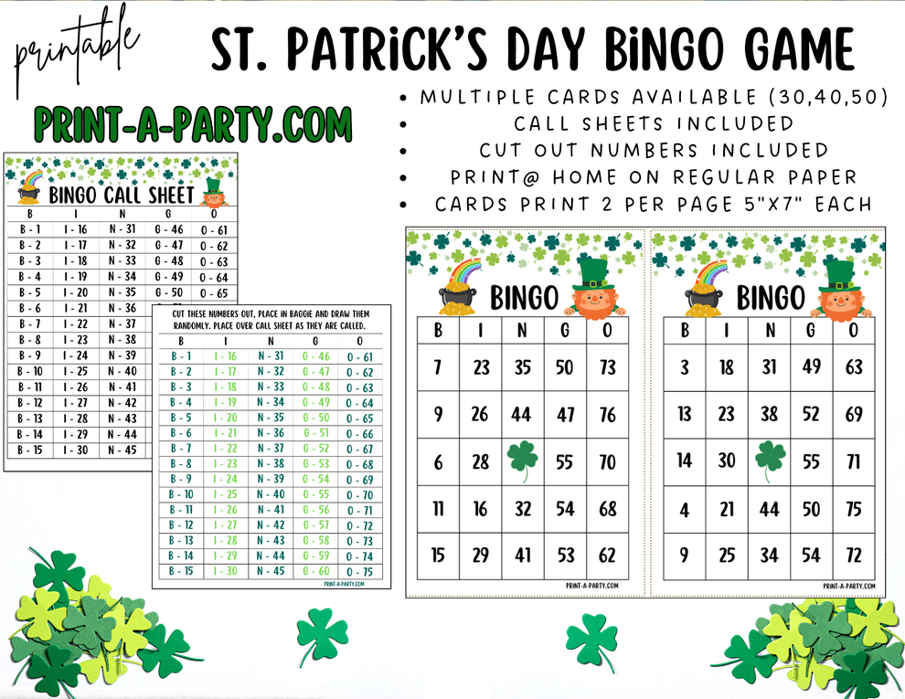 BINGO: St. Patrick's Day Bingo Game Printable Holiday BIngo Game, Part ...