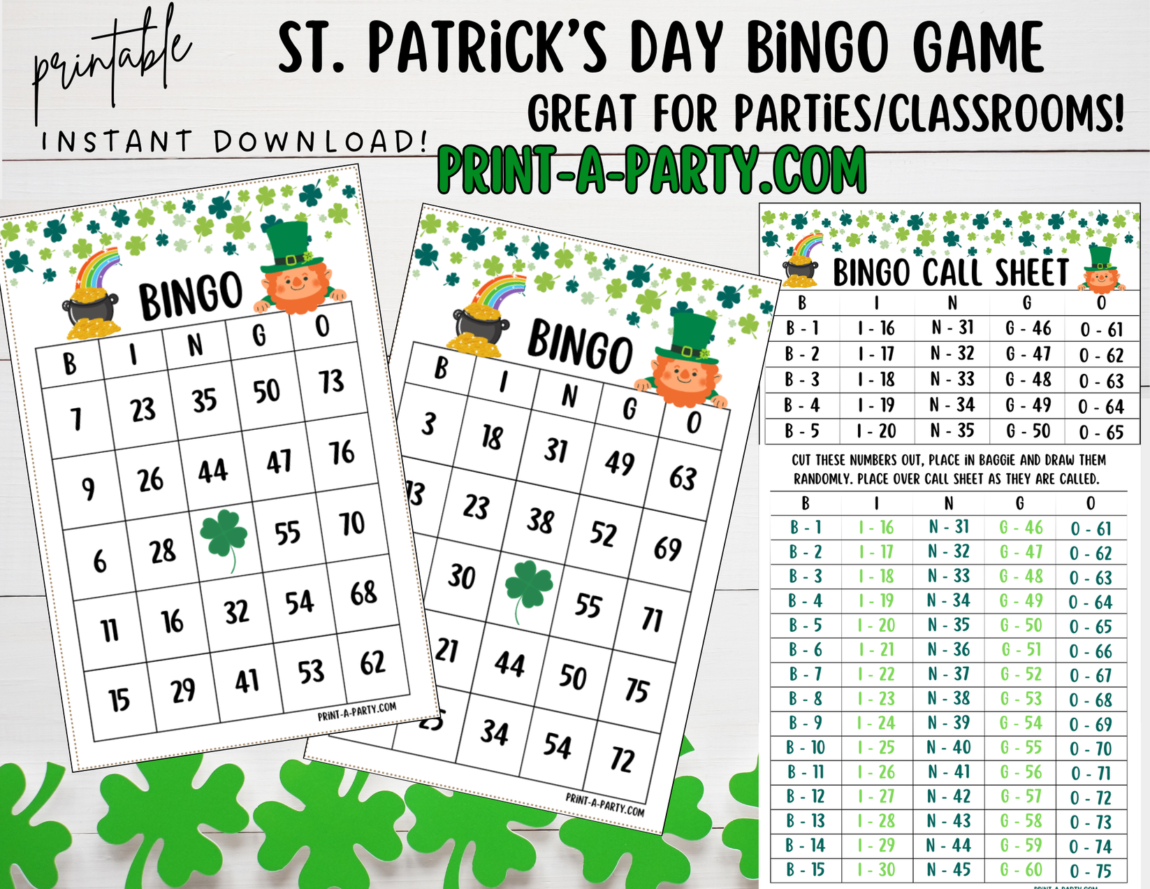 Printable St. Patrick's Day Bingo Game - cards + call sheets - great ...