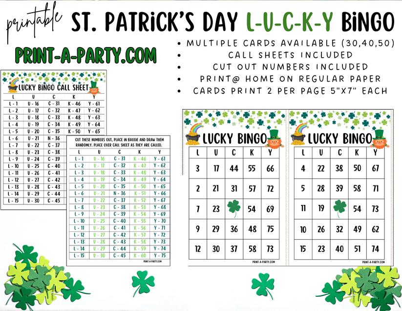 BINGO: St. Patrick's Day L-U-C-K-Y Bingo Printable Holiday Bingo | Cla ...