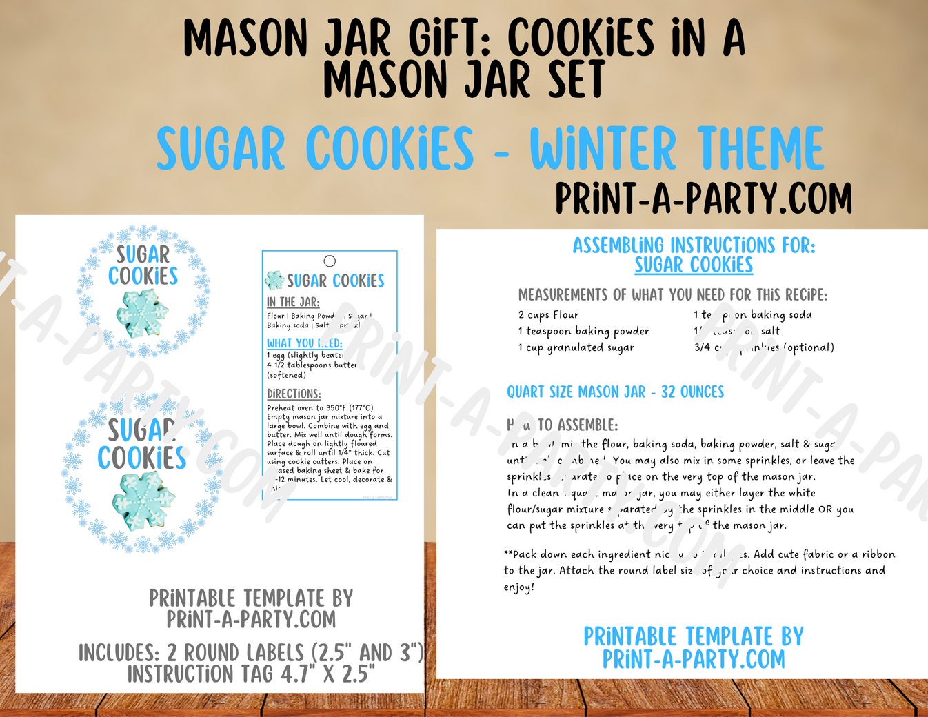 Sugar Cookies in a Mason Jar Gift | Printable Kit | includes labels and ...