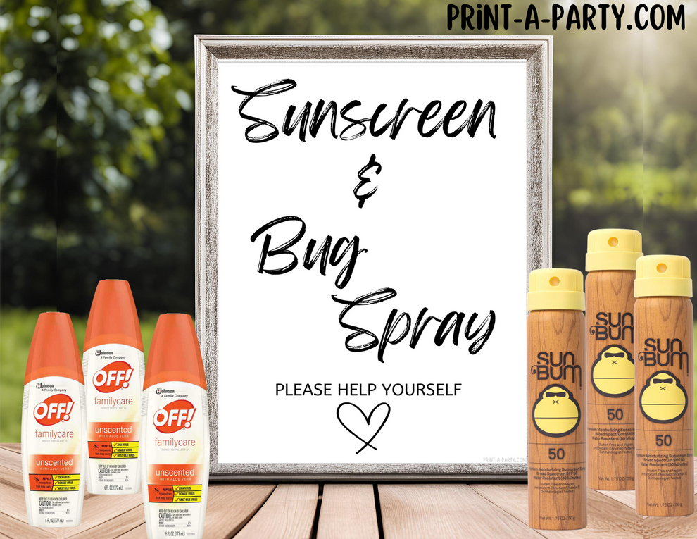 Printable Sunscreen and Bug Spray Wedding Sign - ideal for outdoor ...