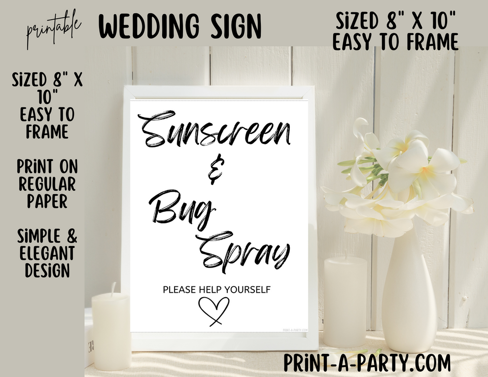 Printable Sunscreen and Bug Spray Wedding Sign - ideal for outdoor ...