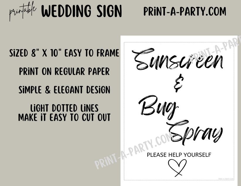 Printable Sunscreen and Bug Spray Wedding Sign - ideal for outdoor ...