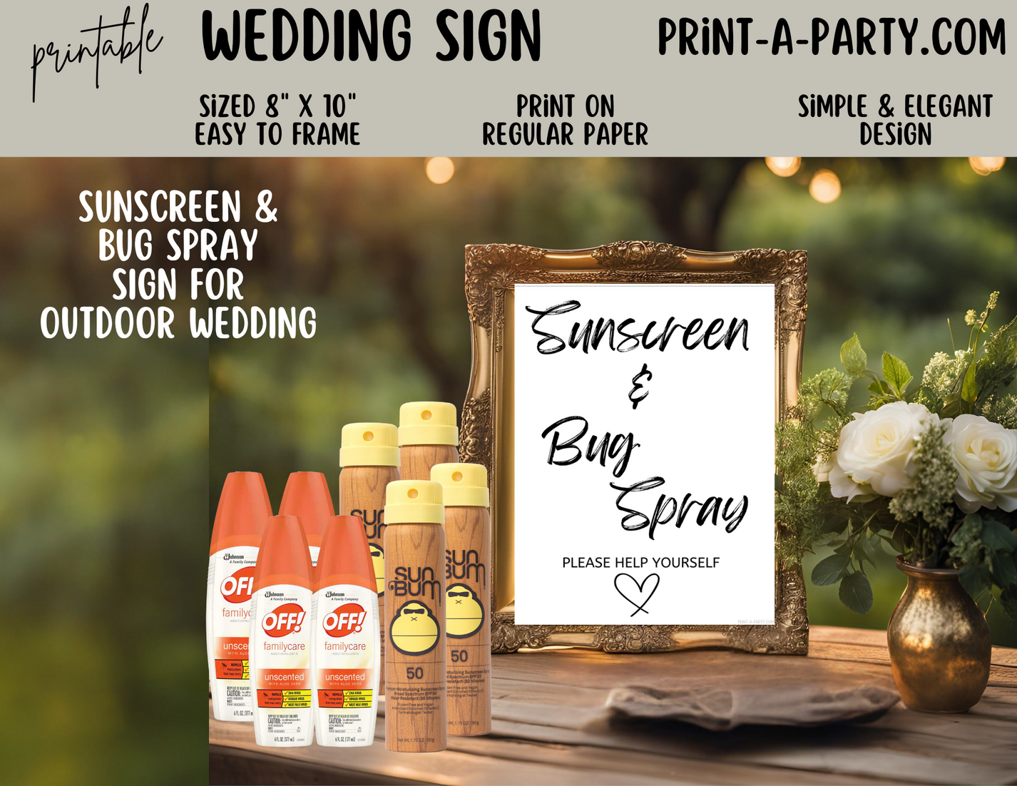 Printable Sunscreen and Bug Spray Wedding Sign - ideal for outdoor ...