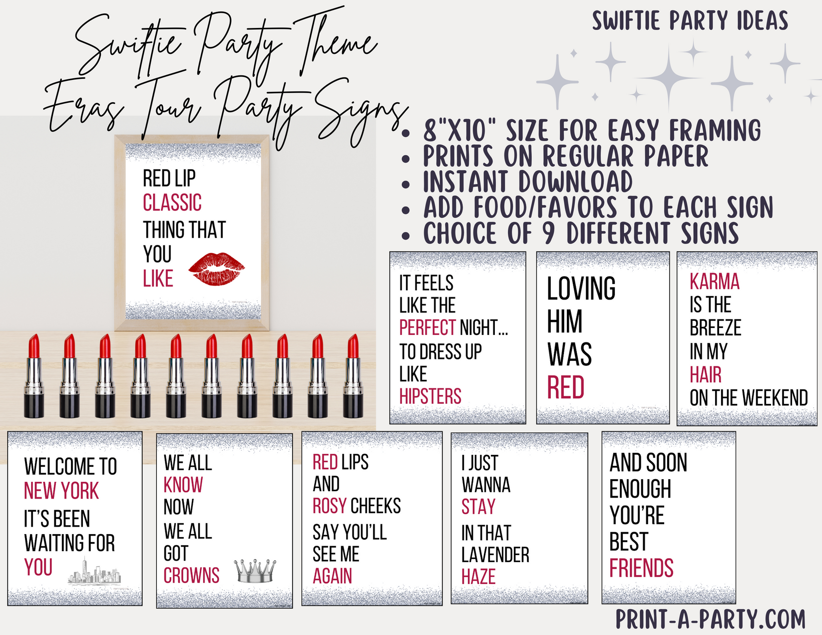 Taylor Swift Printable Party Signs, Party Food or Favor Decor, Lyric S ...